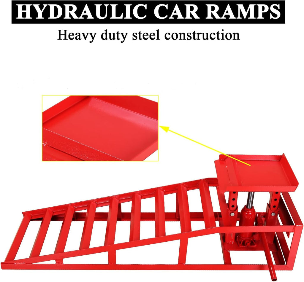 2 Car Ramps with Hydraulic Jack 2000kg a side with Adjustable Heights ...