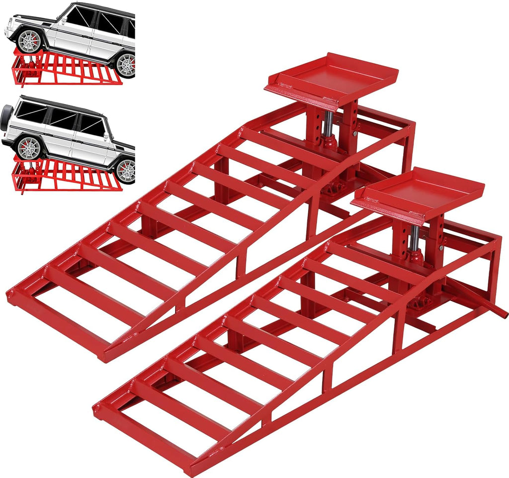 2 Car Ramps with Hydraulic Jack 2000kg a side with Adjustable Heights ...